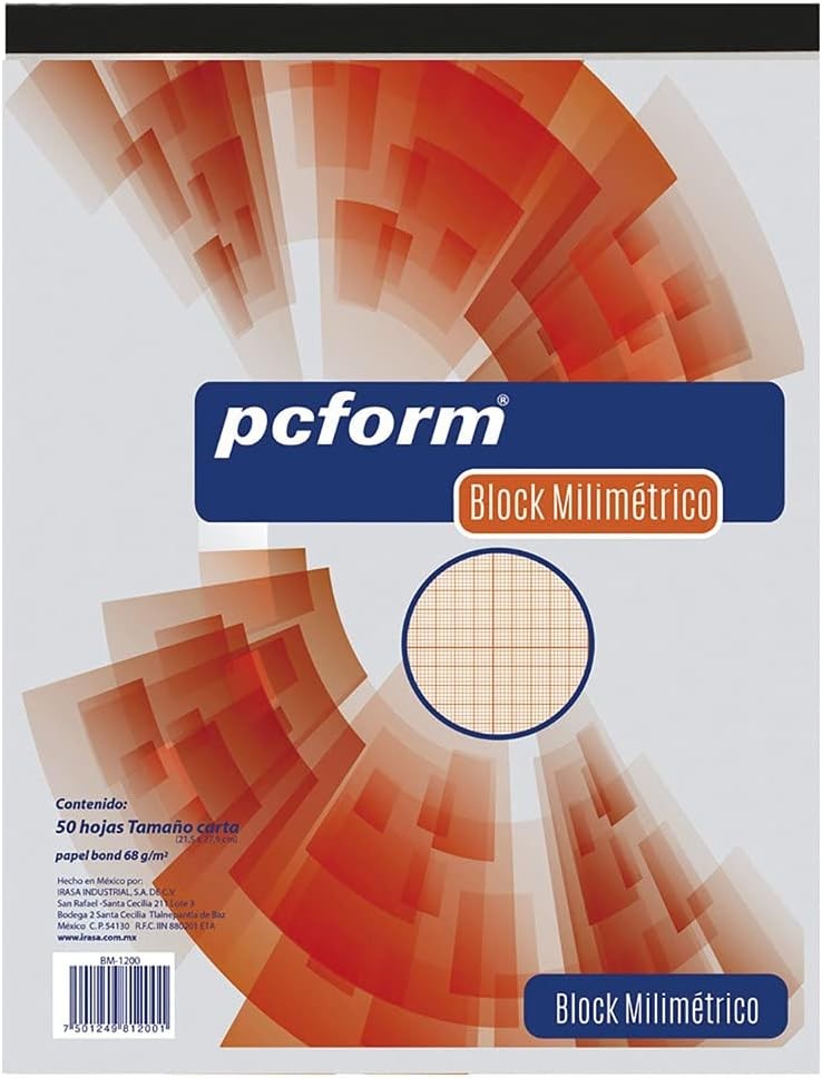 Block Milimétrico 50 hojas Carta pcform® BM-1200 Pieza 7501249812001 ...